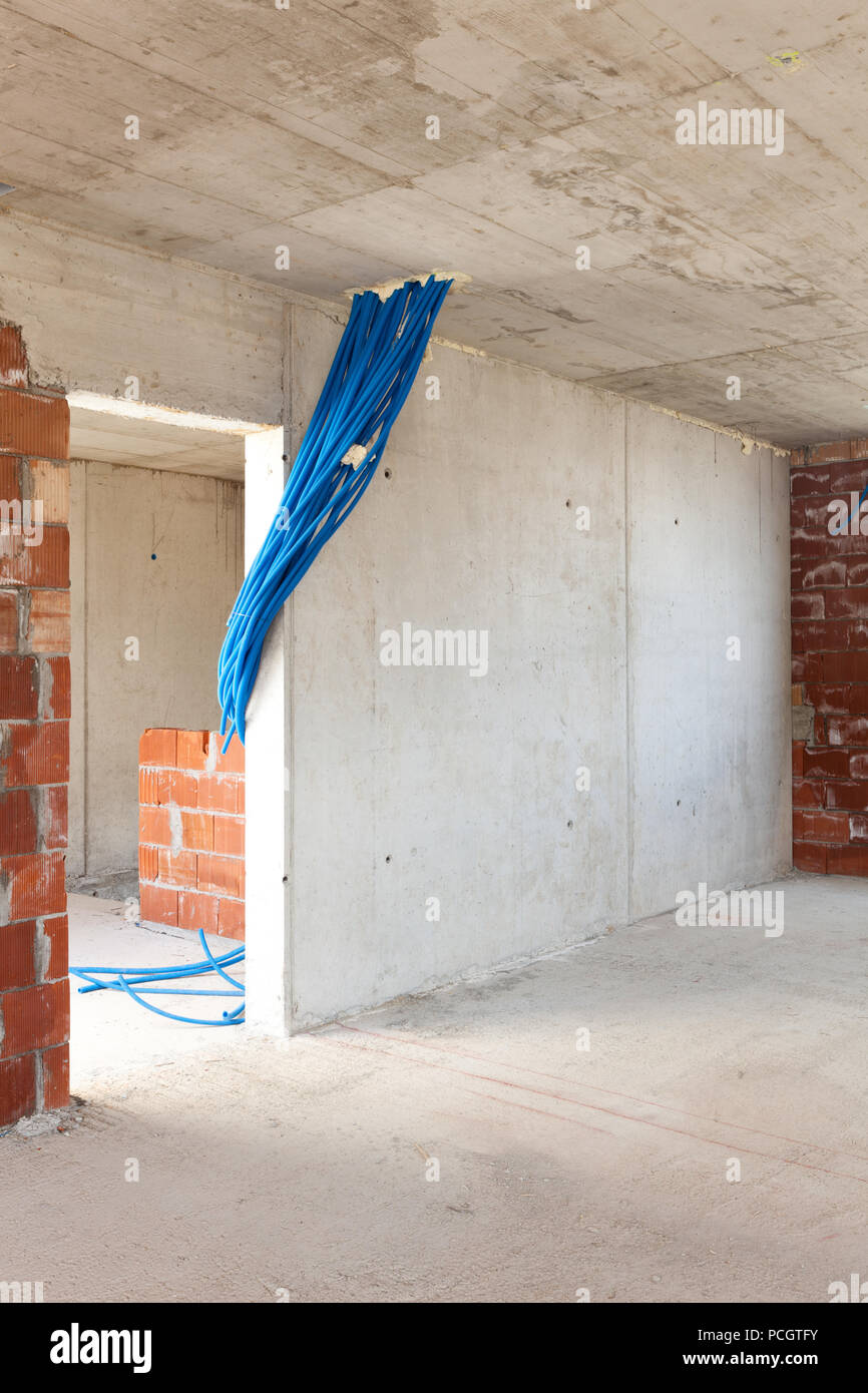 Building, construction site in progress to new house, room view Stock ...