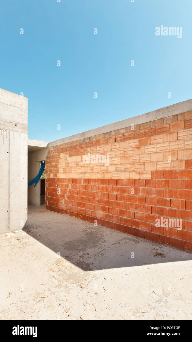 Building, construction site in progress to new house, brick wall Stock Photo - Alamy