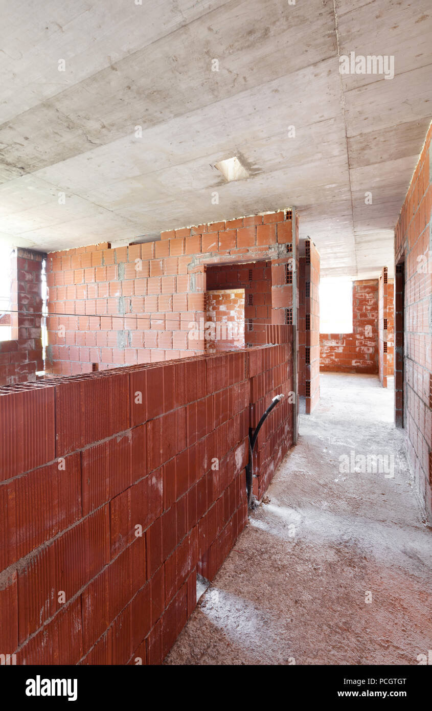 Building, construction site in progress to new house, brick walls Stock ...