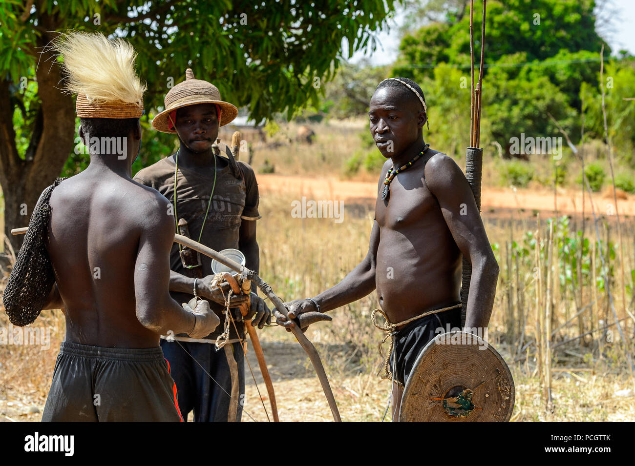 TAMBERMA VIL, TOGO - JAN 13, 2017: Unidentified Tammari men with ...