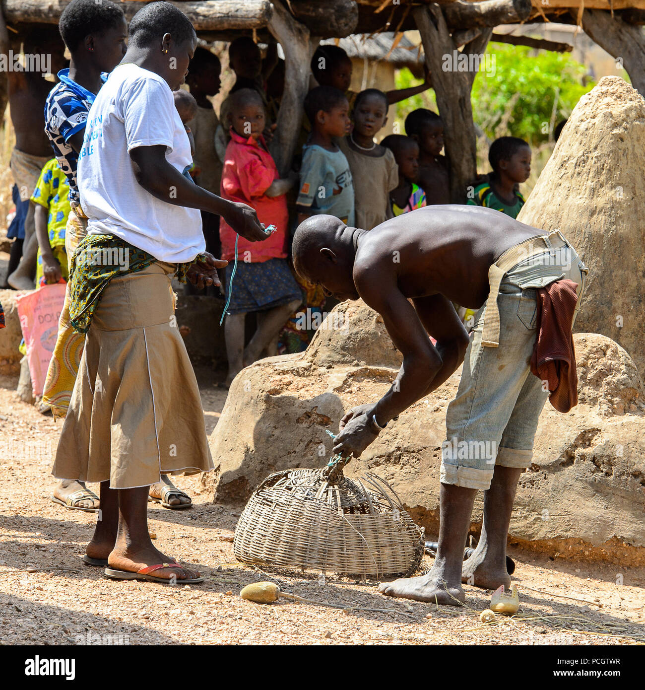 TAMBERMA VIL, TOGO - JAN 13, 2017: Unidentified Tammari adults and ...