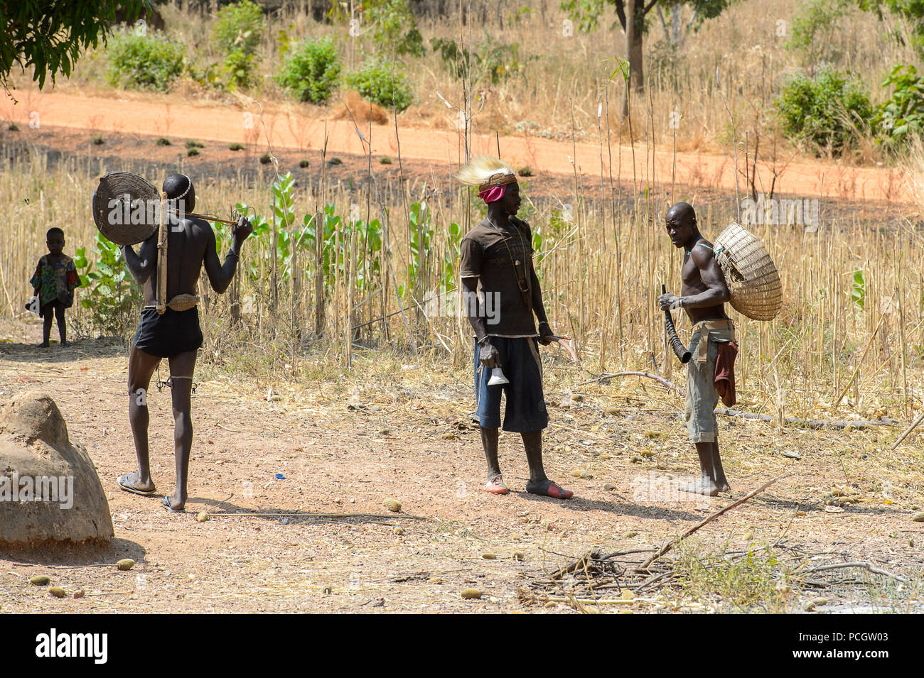 TAMBERMA VIL, TOGO - JAN 13, 2017: Unidentified Tammari men with ...