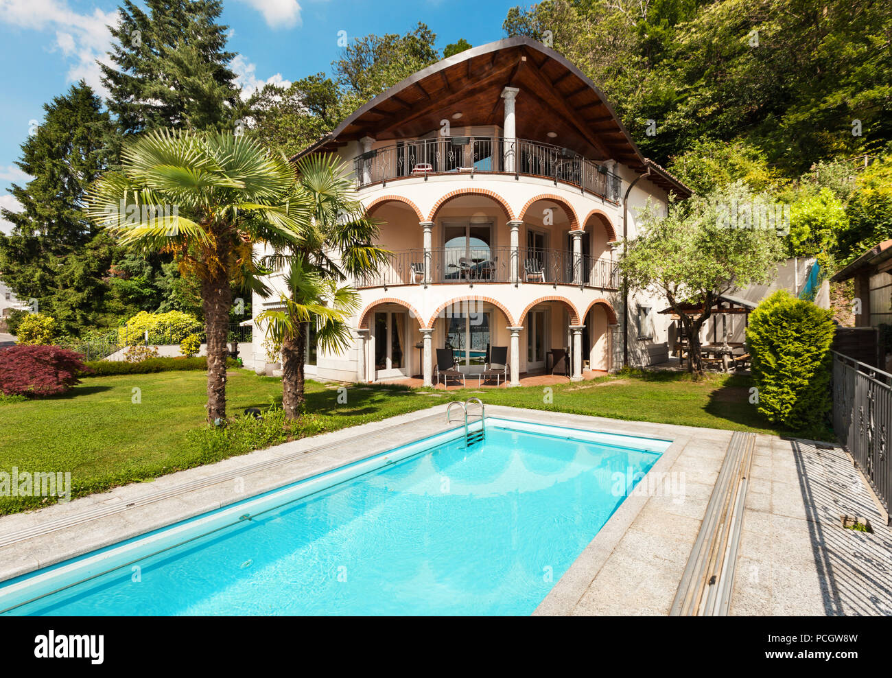 classical style villa with swimming pool, outdoor Stock Photo - Alamy