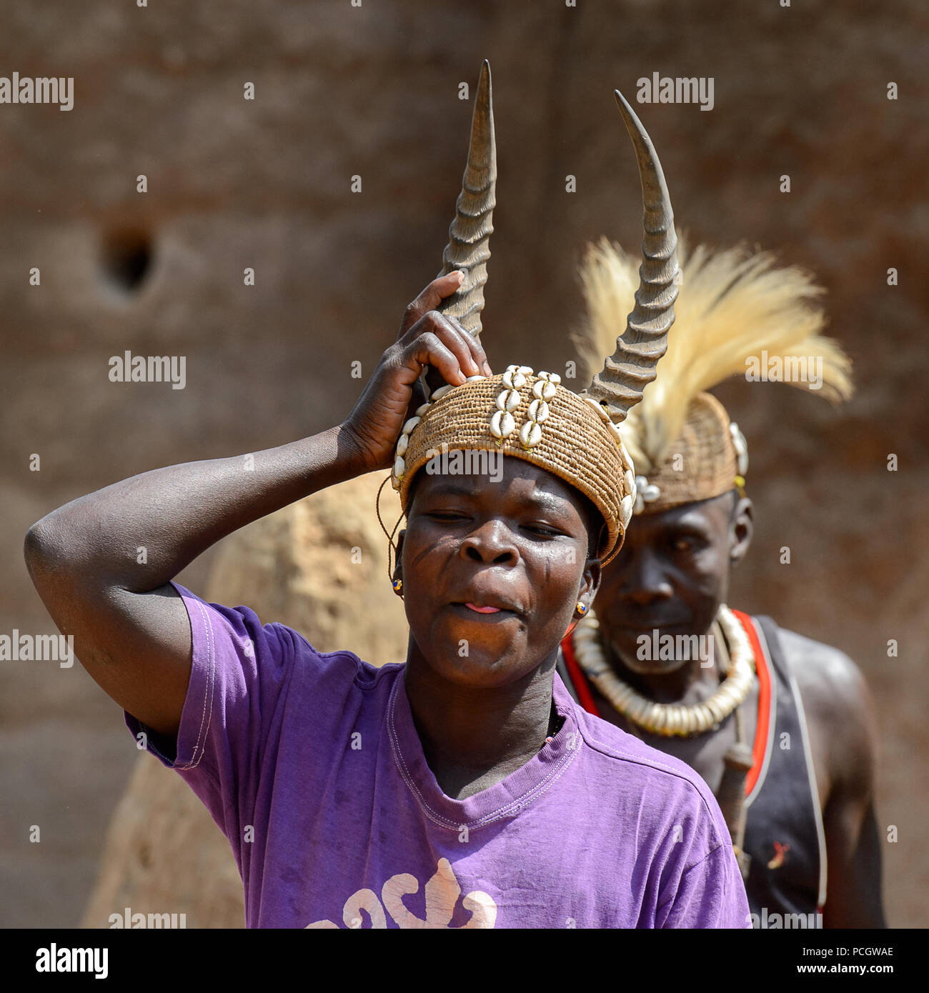TAMBERMA VIL, TOGO - JAN 13, 2017: Unidentified Tammari the girl in a ...