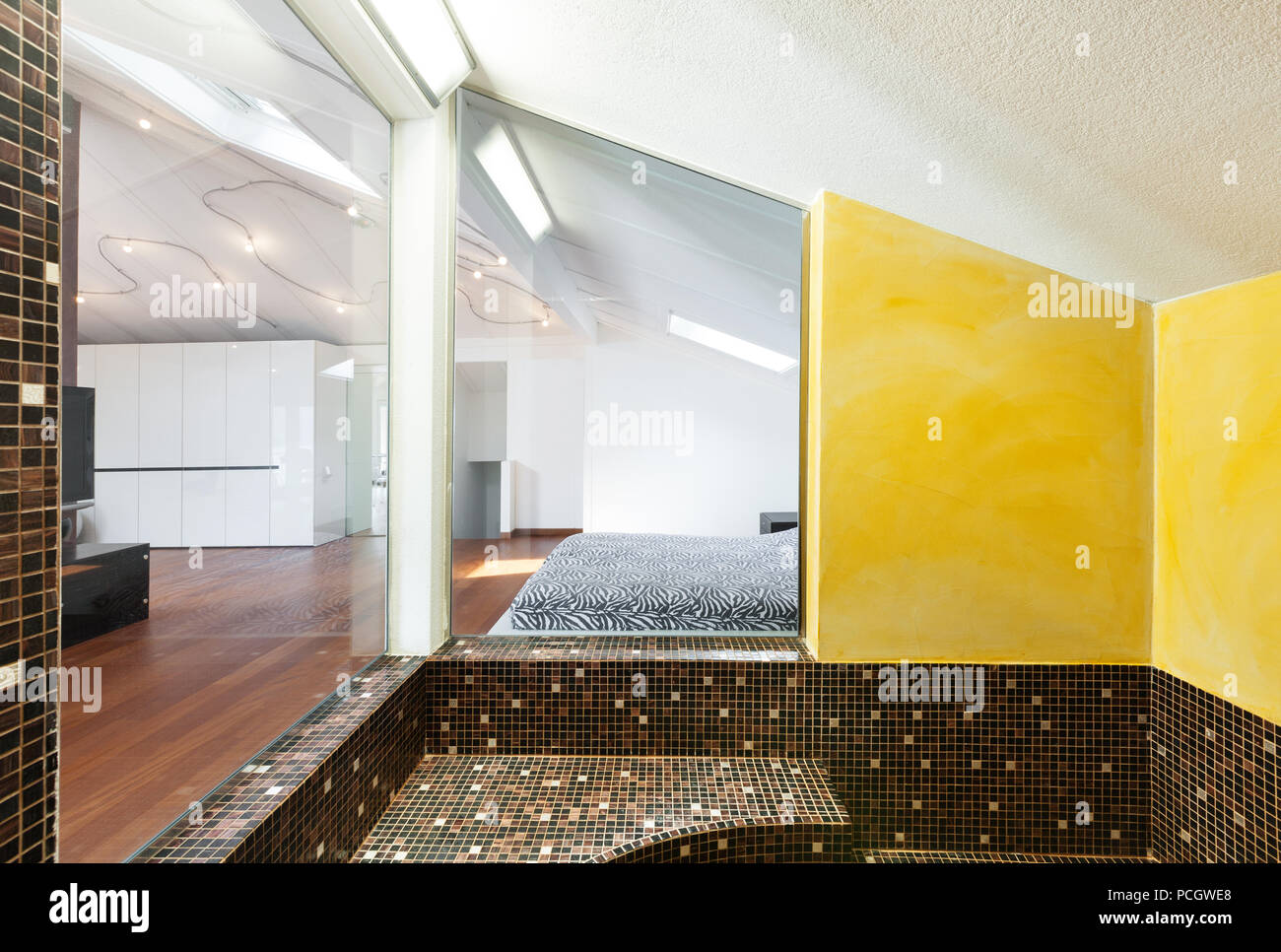 House, inside bathroom, yellow walls Stock Photo - Alamy
