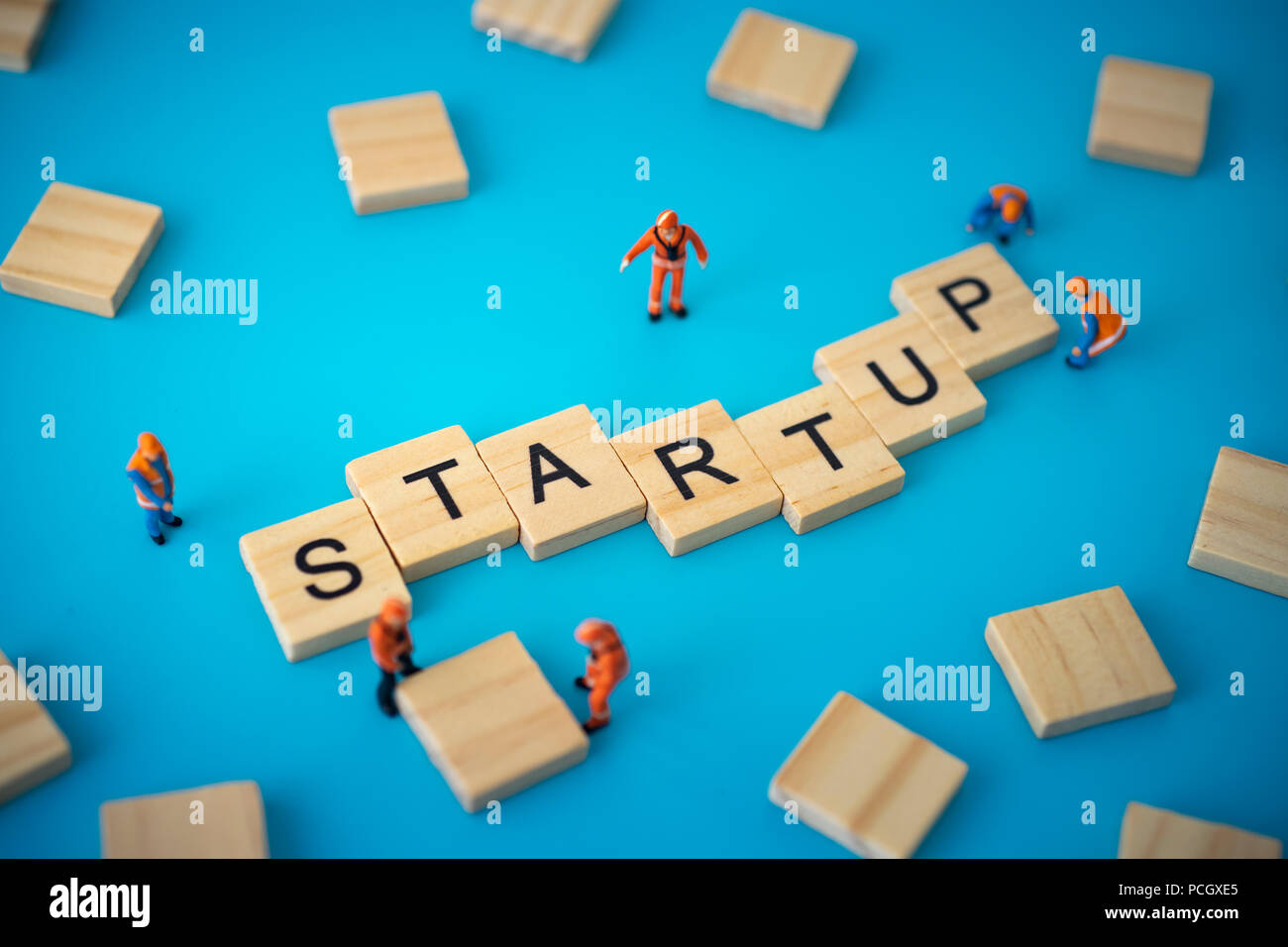 Business concept of startup . Workers arranging wood with text Stock ...