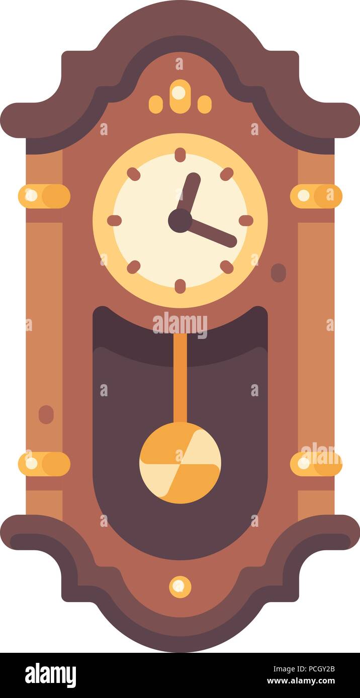 Old wooden grandfather clock flat icon. Antique furniture illustration ...