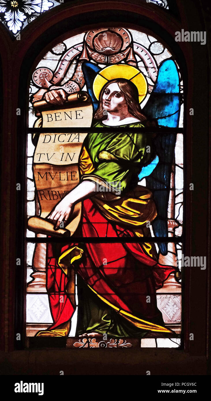 Archangel Gabriel, Annunciation of the Virgin Mary, stained glass window in Saint-Eustache ...