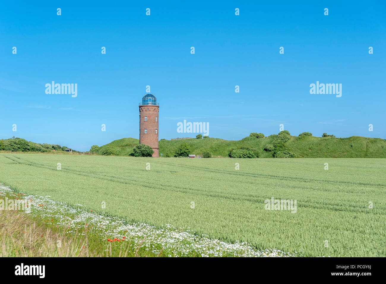 Former Marinepeilturm tower and slavic castle rampart at Cape Arkona ...