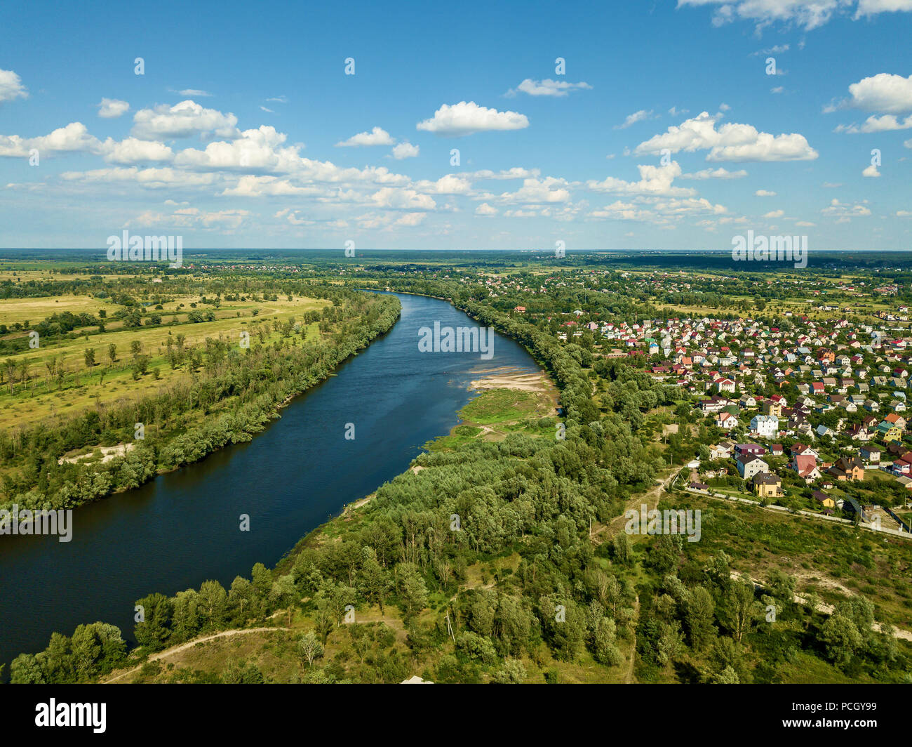Countryside view from the air Top view of the river, Aerial view of the ...