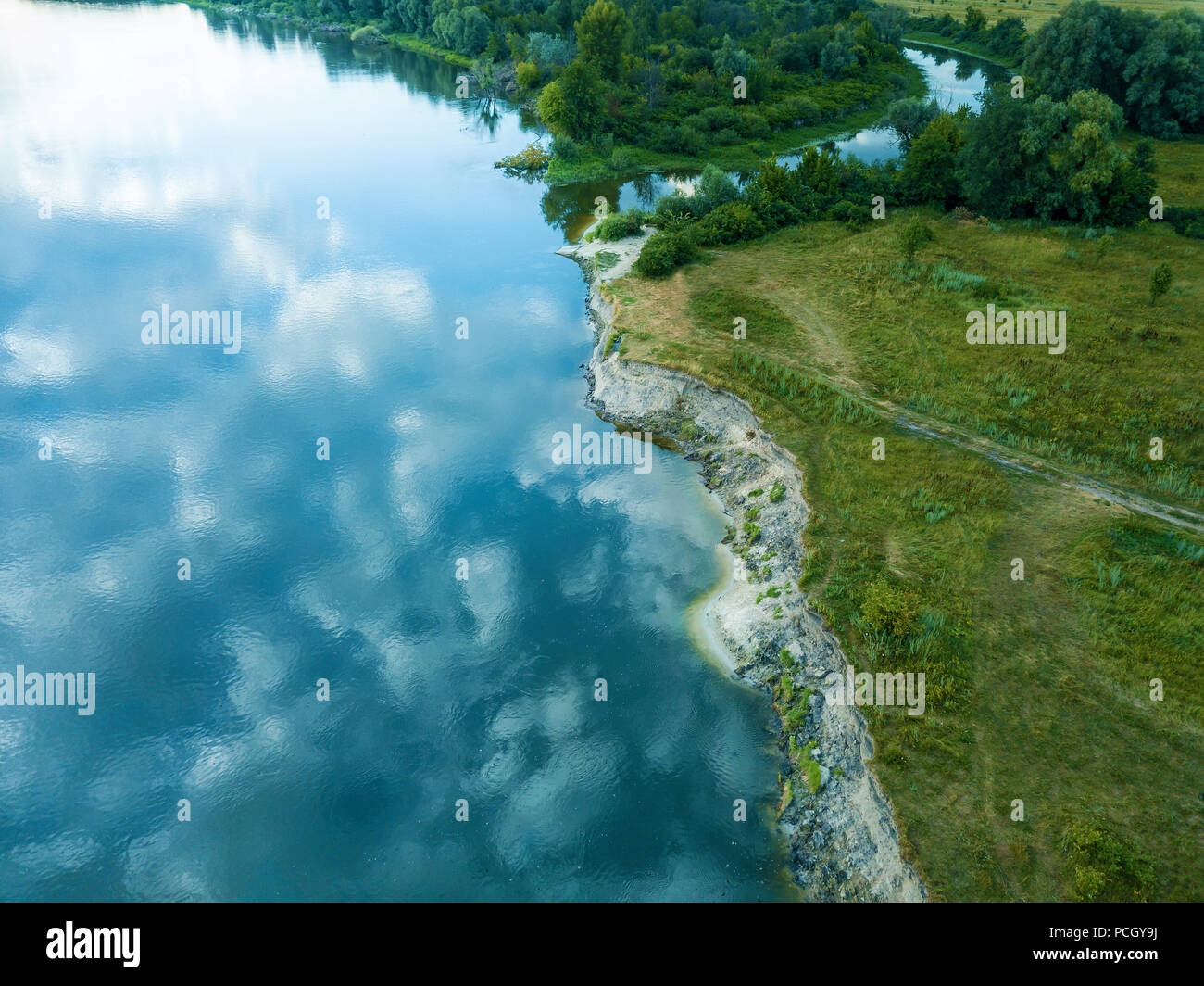 Countryside view from the air Top view of the river, Aerial view of the ...