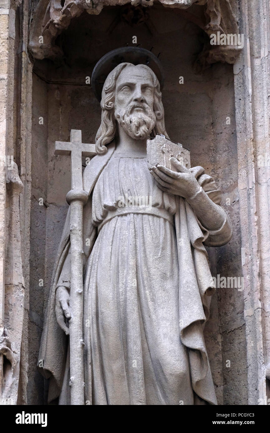 Apostle, statue on the portal of the Saint Merri Church, Paris, France ...
