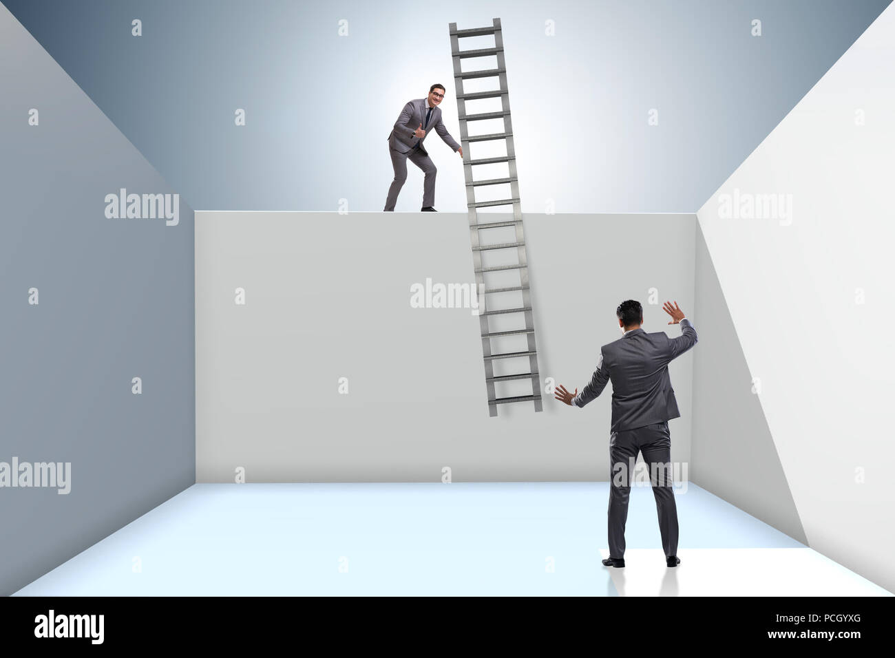 Businessman helping colleague to escape from problems Stock Photo - Alamy
