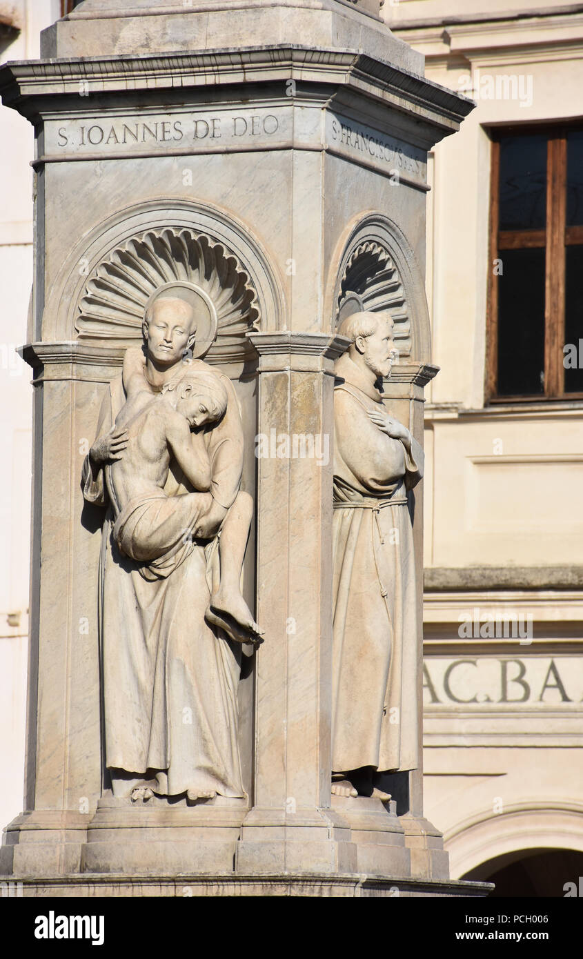 Rome, column of Pius IX in the Tiber island. Detail Stock Photo - Alamy