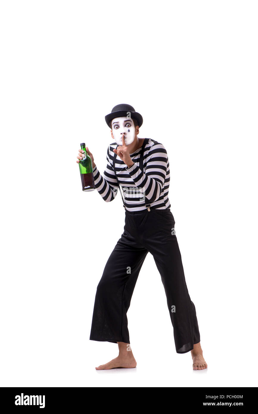 Mime drinking wine isolated on white background Stock Photo - Alamy