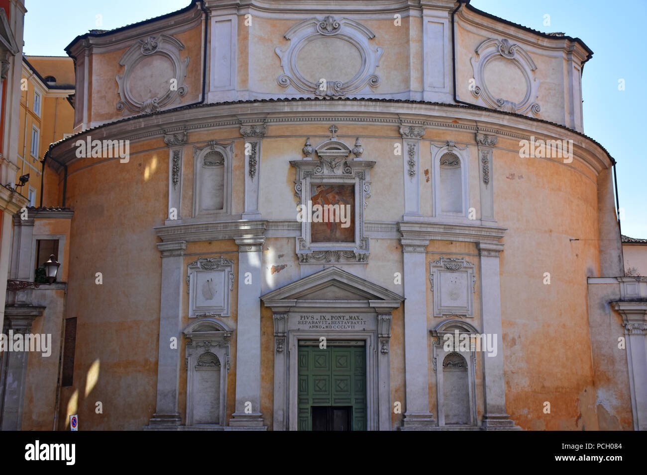 Rome, facade of an ancient church in the historic center of the city ...