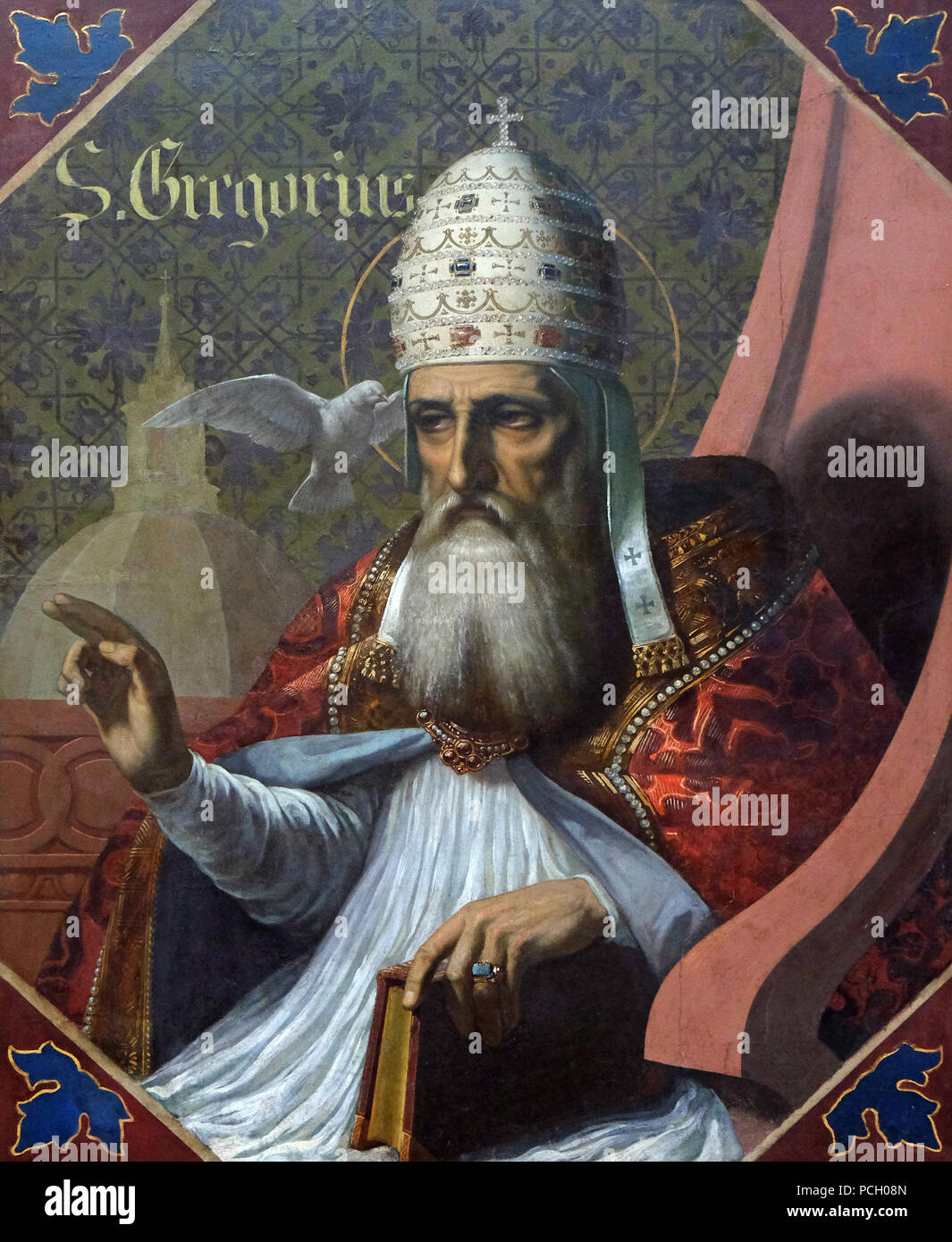 Saint Pope Gregory I, fresco in the Saint Germain l'Auxerrois church in ...