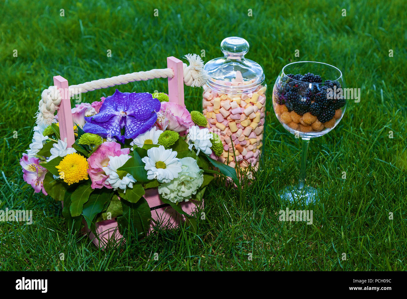 Candy bar of fruits, berries and marshmallows for a party. Festive ...