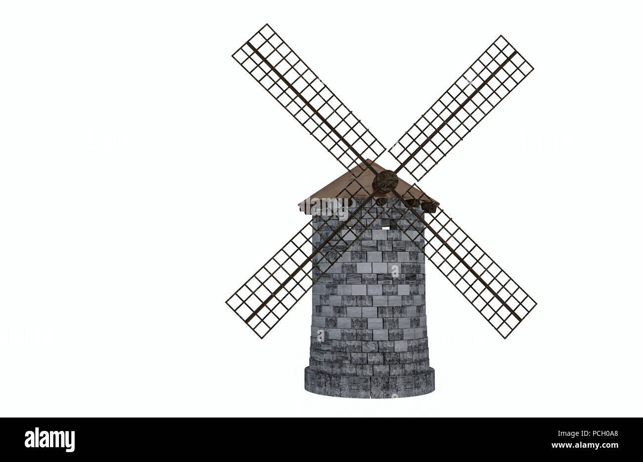 Stone windmill on a white background. Isolated historical object. 3D ...