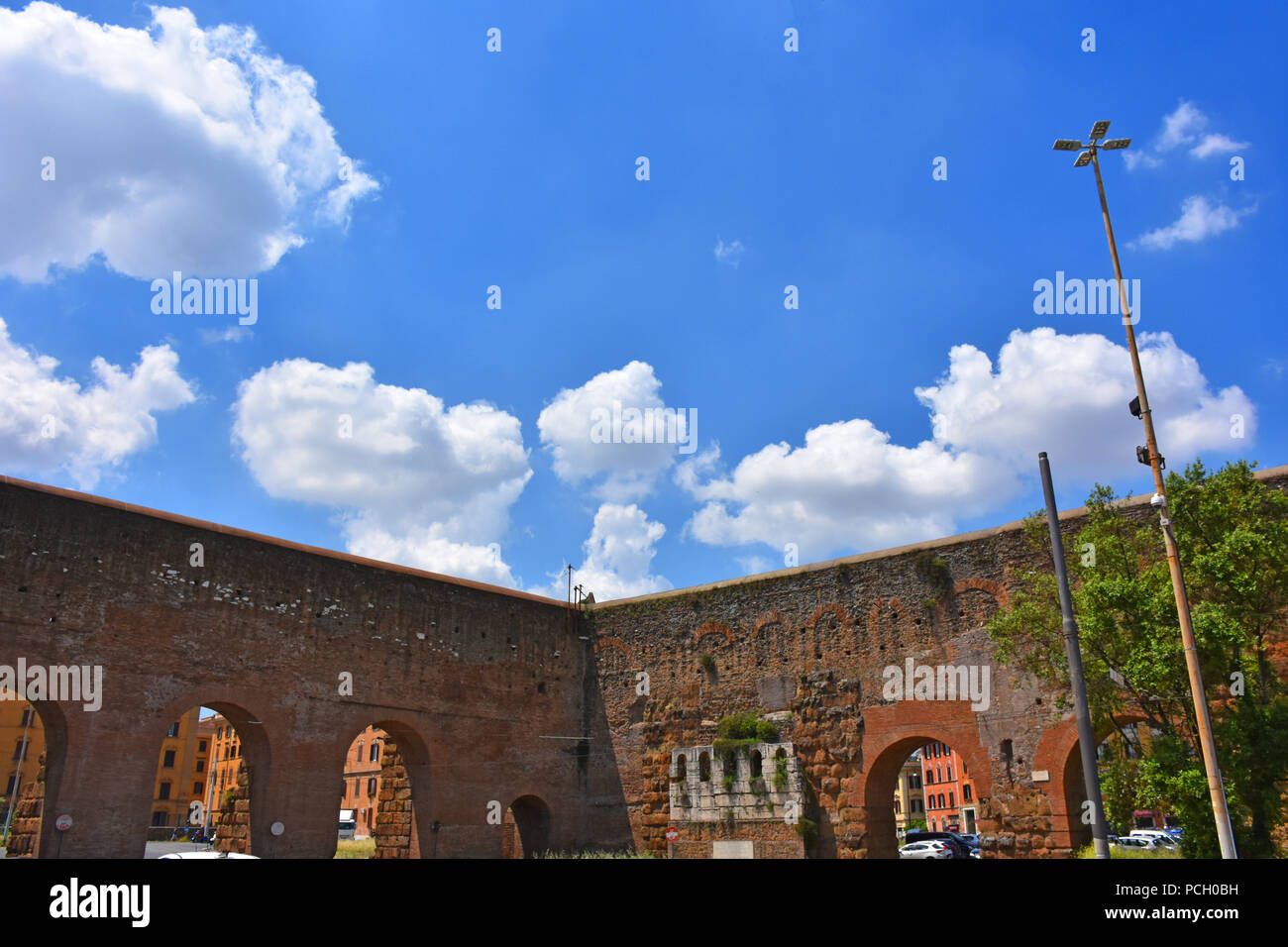 Rome, ancient Roman walls near Porta Maggiore, ancient Roman gate Stock ...