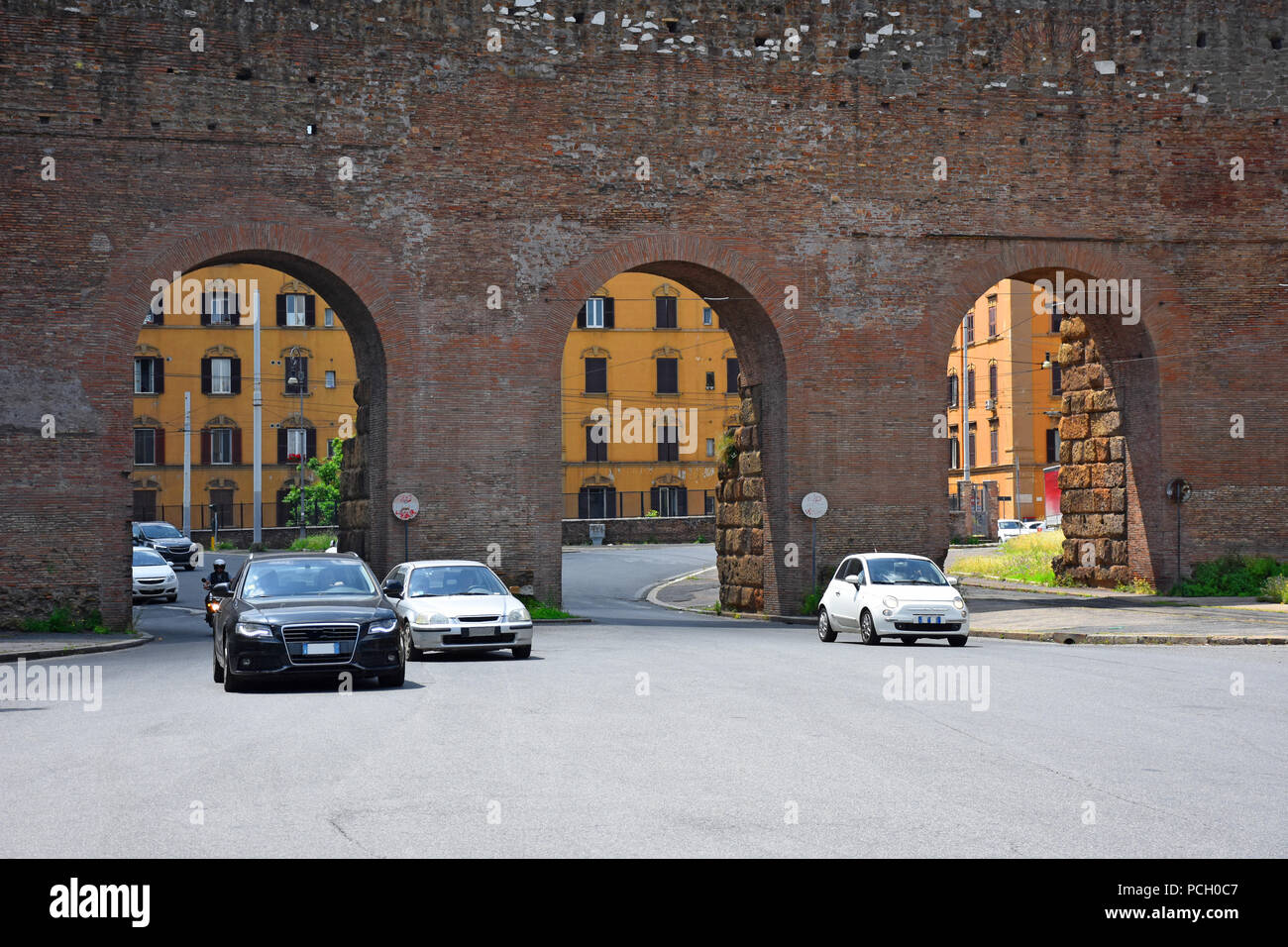 Rome, ancient Roman walls near Porta Maggiore, ancient Roman gate Stock ...