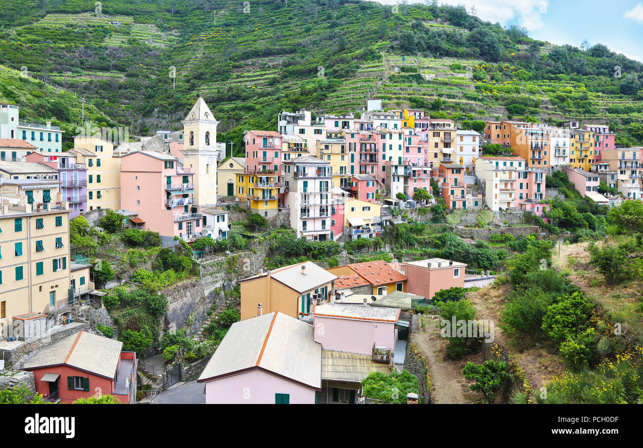 traditional colorful houses at Manarola village Cinque Terre Italy ...