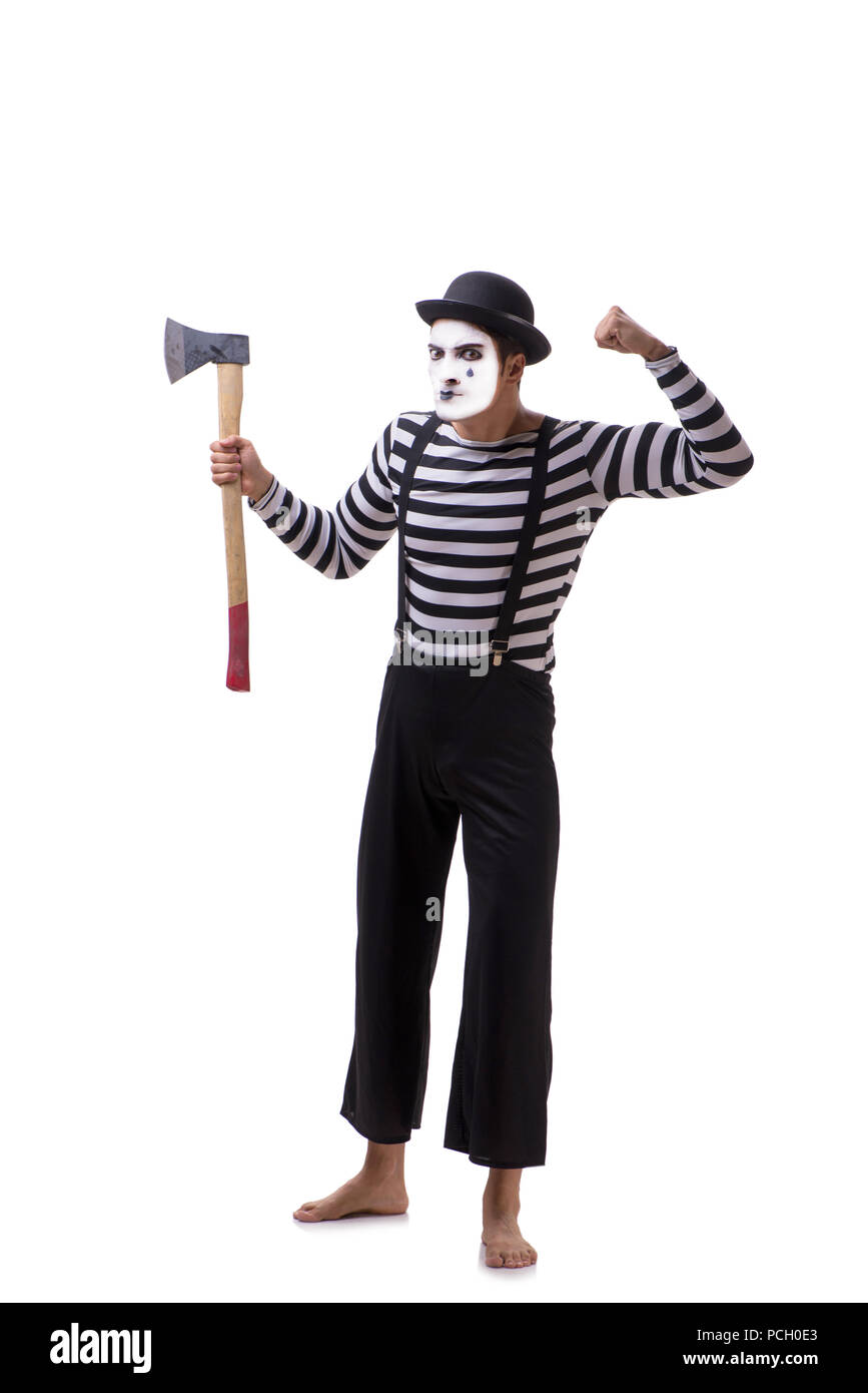 Mime with axe isolated on white background Stock Photo - Alamy