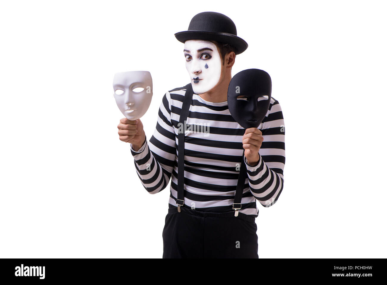 Mime with masks isolated on white background Stock Photo - Alamy