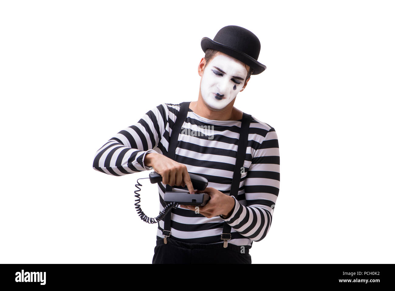 Mime with telephone isolated on white background Stock Photo - Alamy