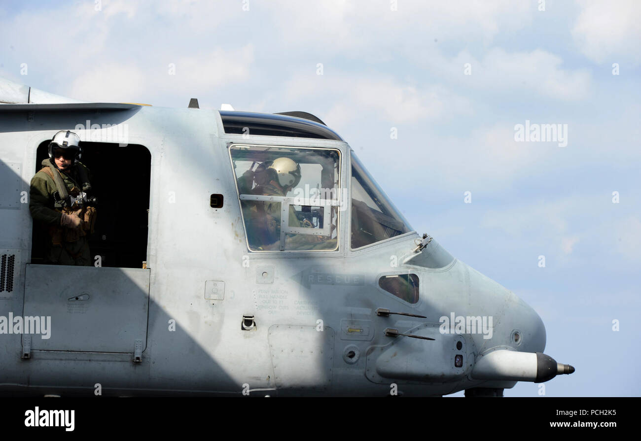ATLANTIC OCEAN (Jan. 27, 2013) A Marine aboard an MV-22 Osprey from the ...