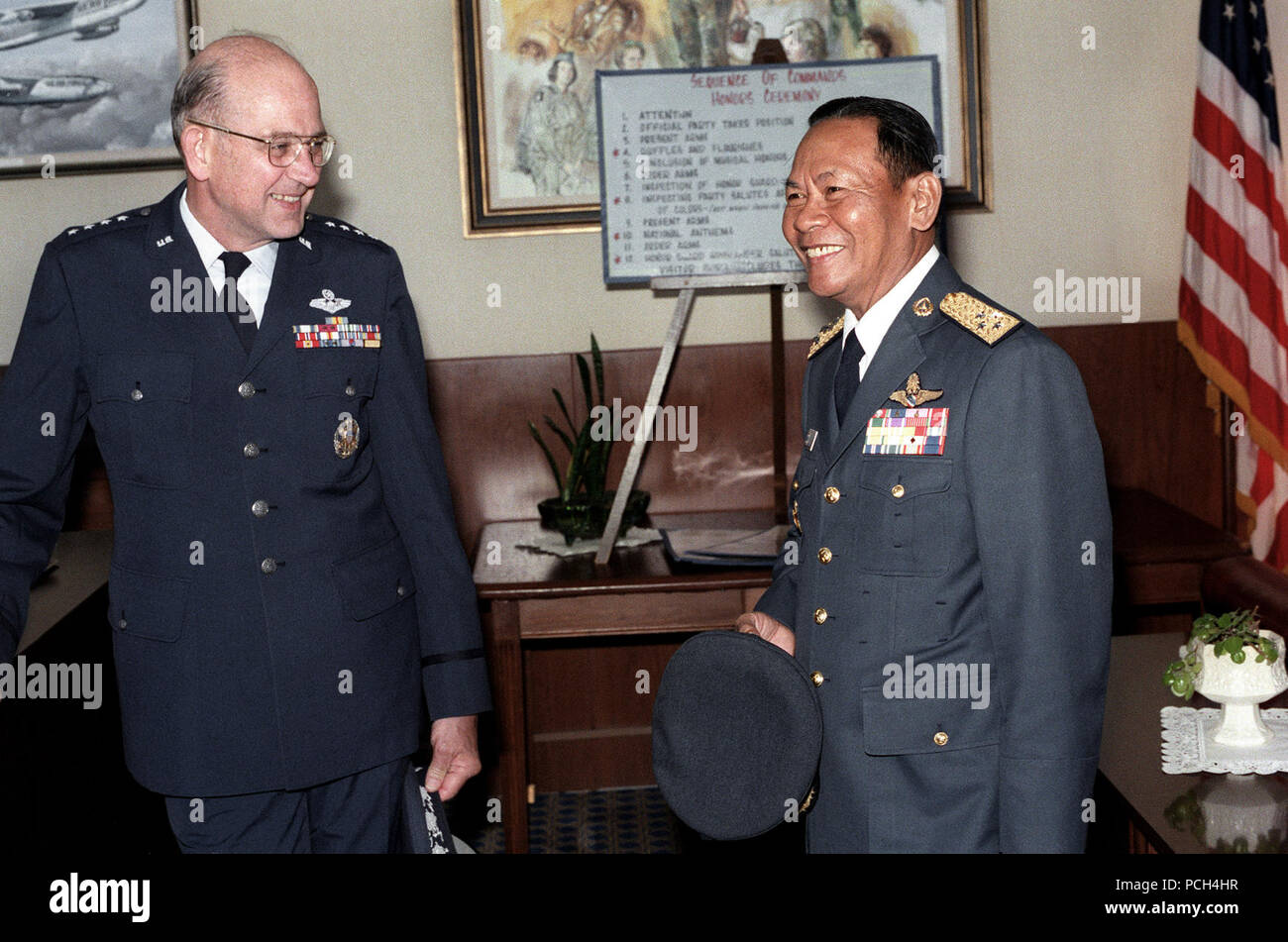 Air Marshall Panieng Karntarat of Thailand talks with GEN Lew Allen, U ...