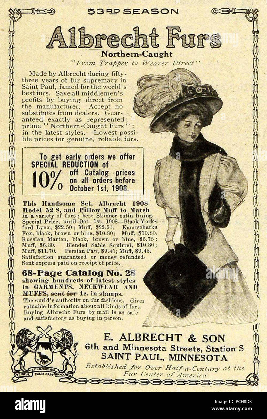 Albrecht Furs, E. Albrecht, Saint Paul, Minnesota 1908 advertisement ...