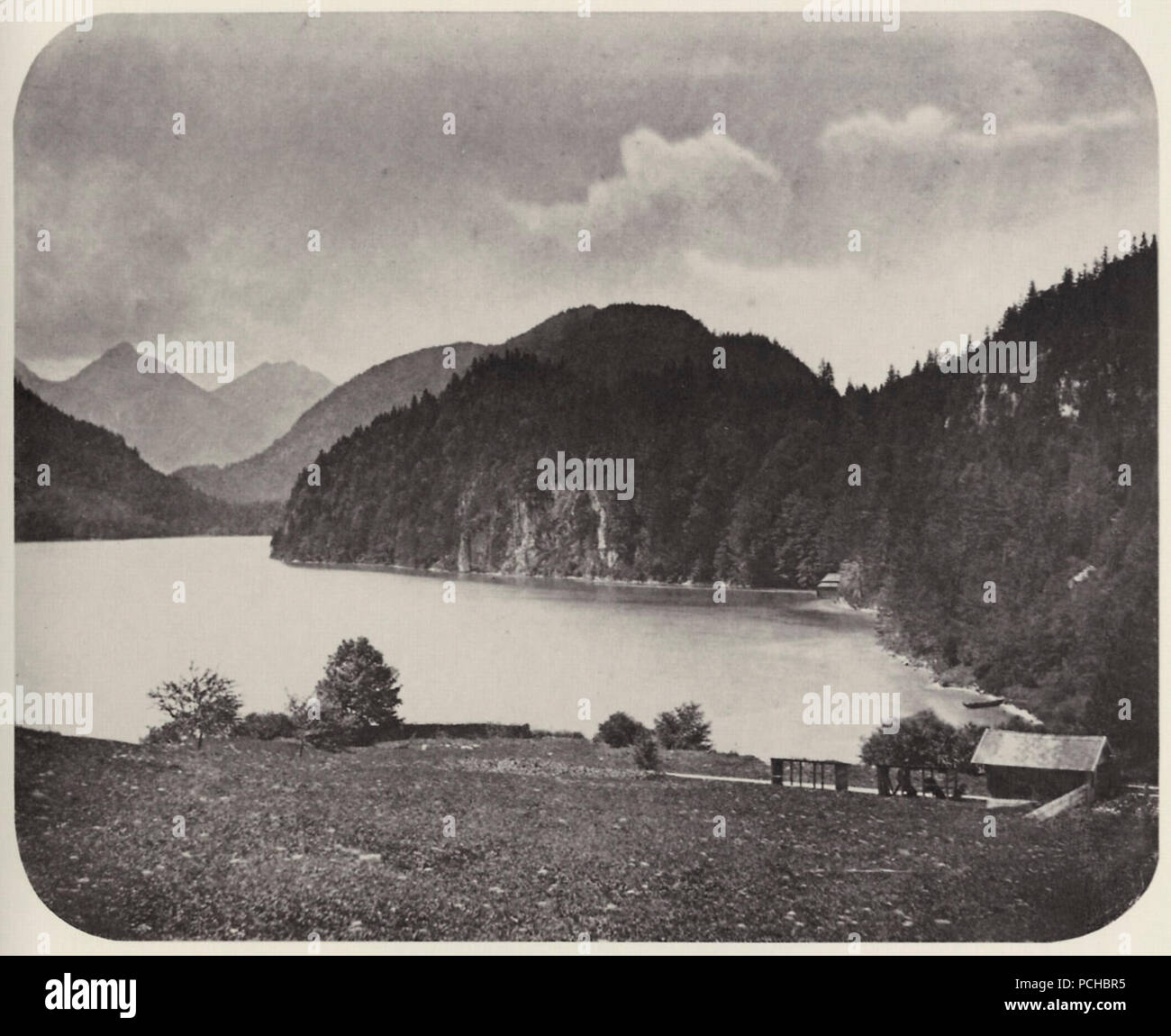 Albert, Joseph - »Alpensee mit Schiffshütte« Stock Photo - Alamy