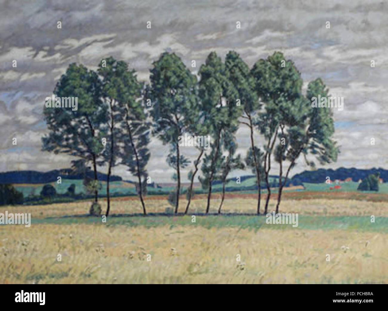 Albert Zubler - Baumgruppe in weiter Sommerfeldlandschaft 1915 Stock ...