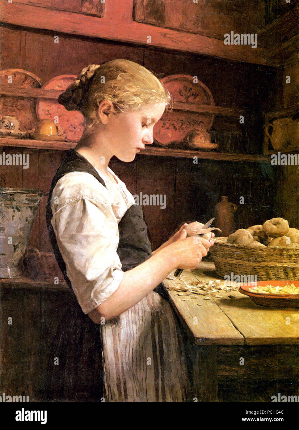 Albert Samuel Anker - Potato-Peeling Girl Stock Photo - Alamy