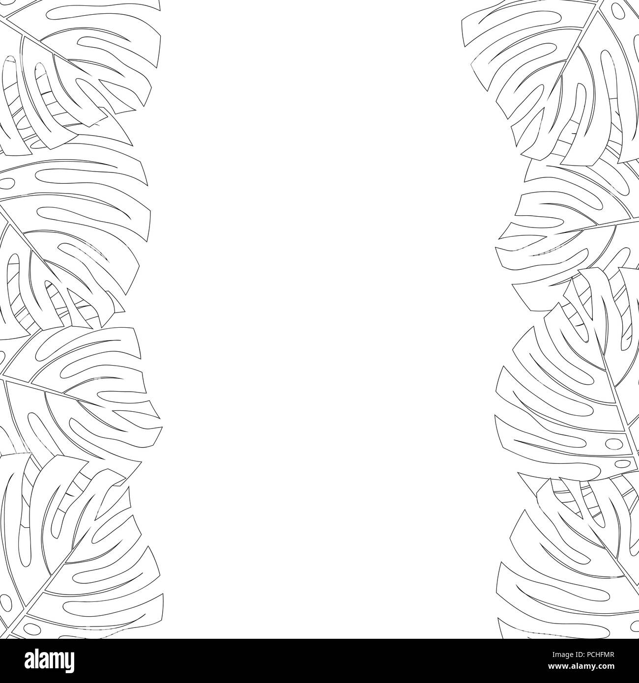 Philodendron Monstera Leaf Border Outline isolated on White Background ...