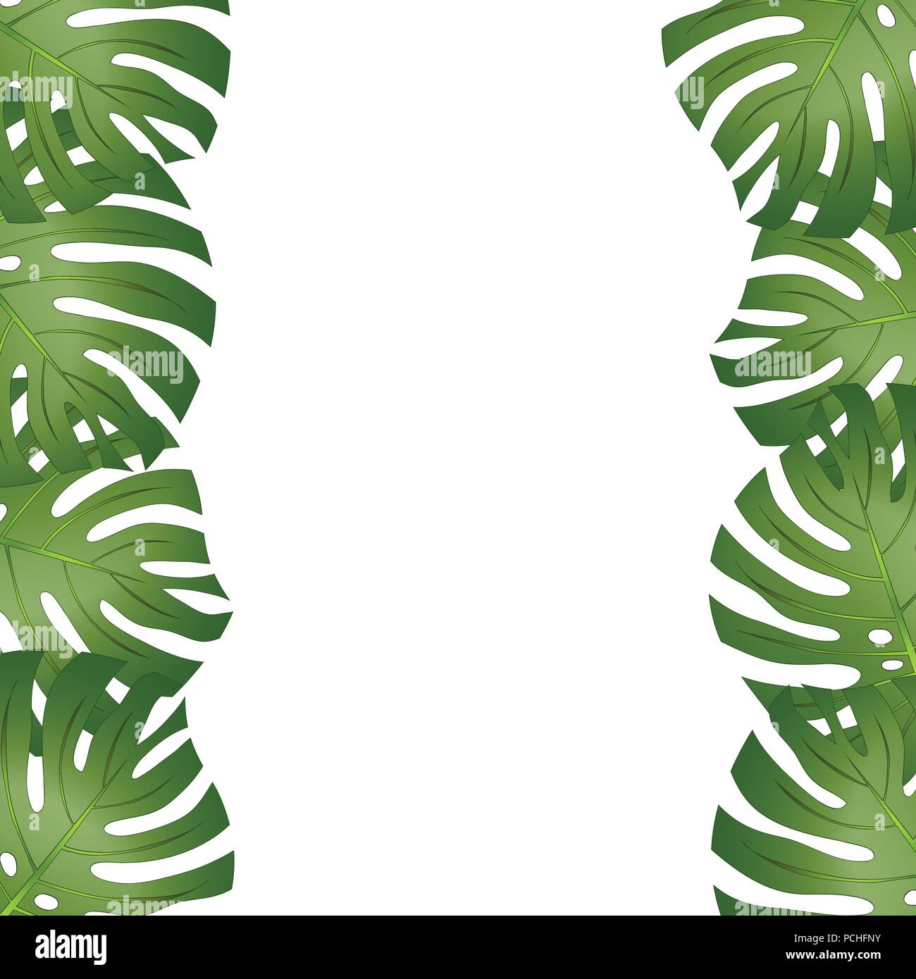 Philodendron Monstera Leaf Border isolated on White Background. Vector ...