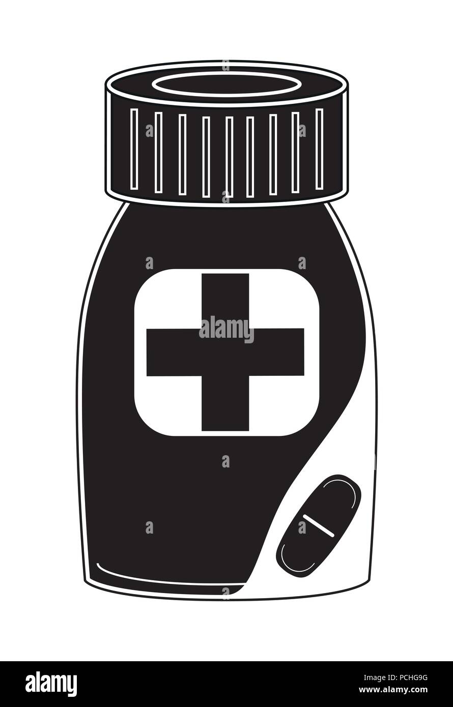 Black silhouette of a medical bottle. Medications and pills. Isolated ...