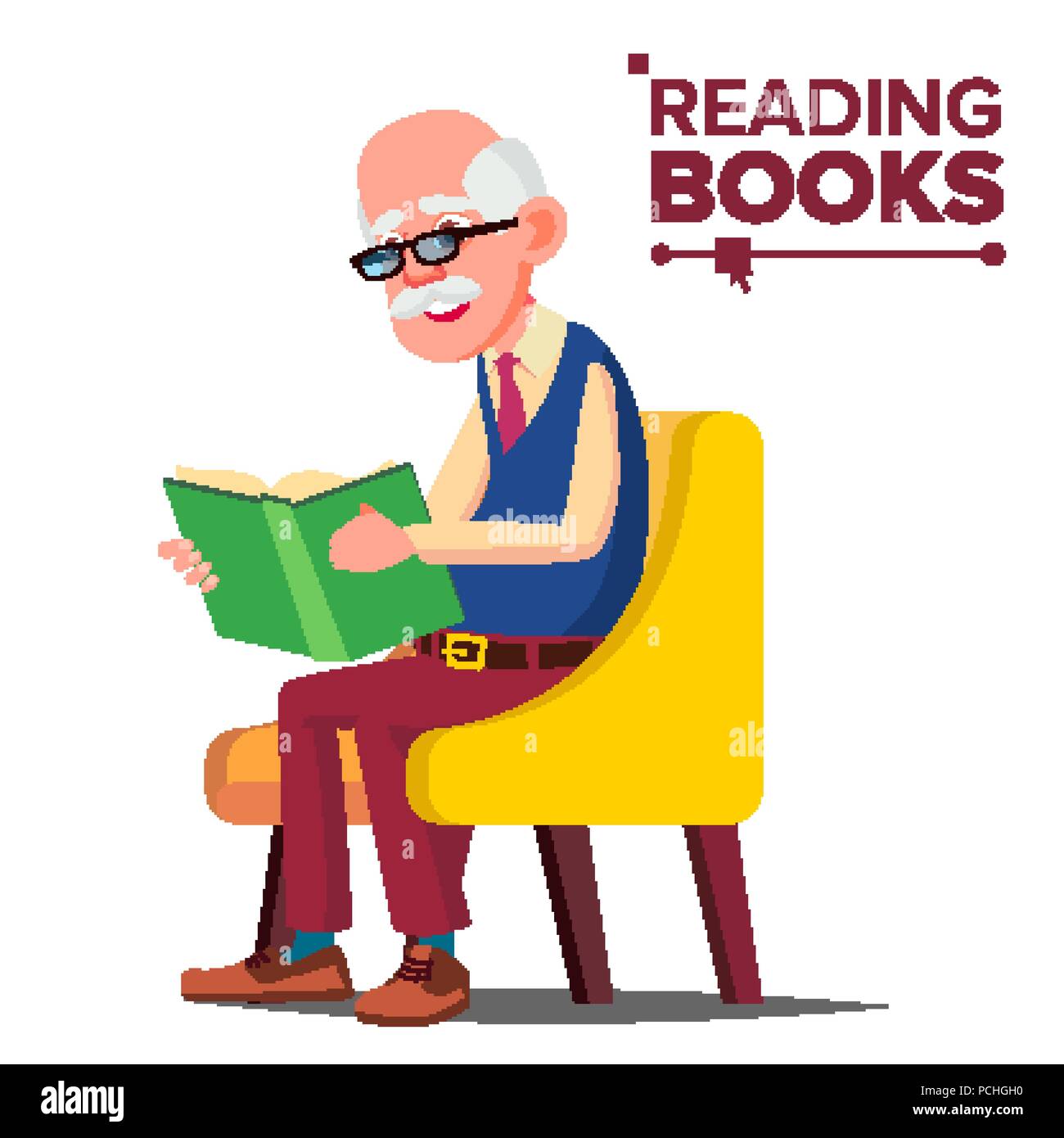 Old Man Reading Book Vector Paper Book Sitting In A Chair Isolated