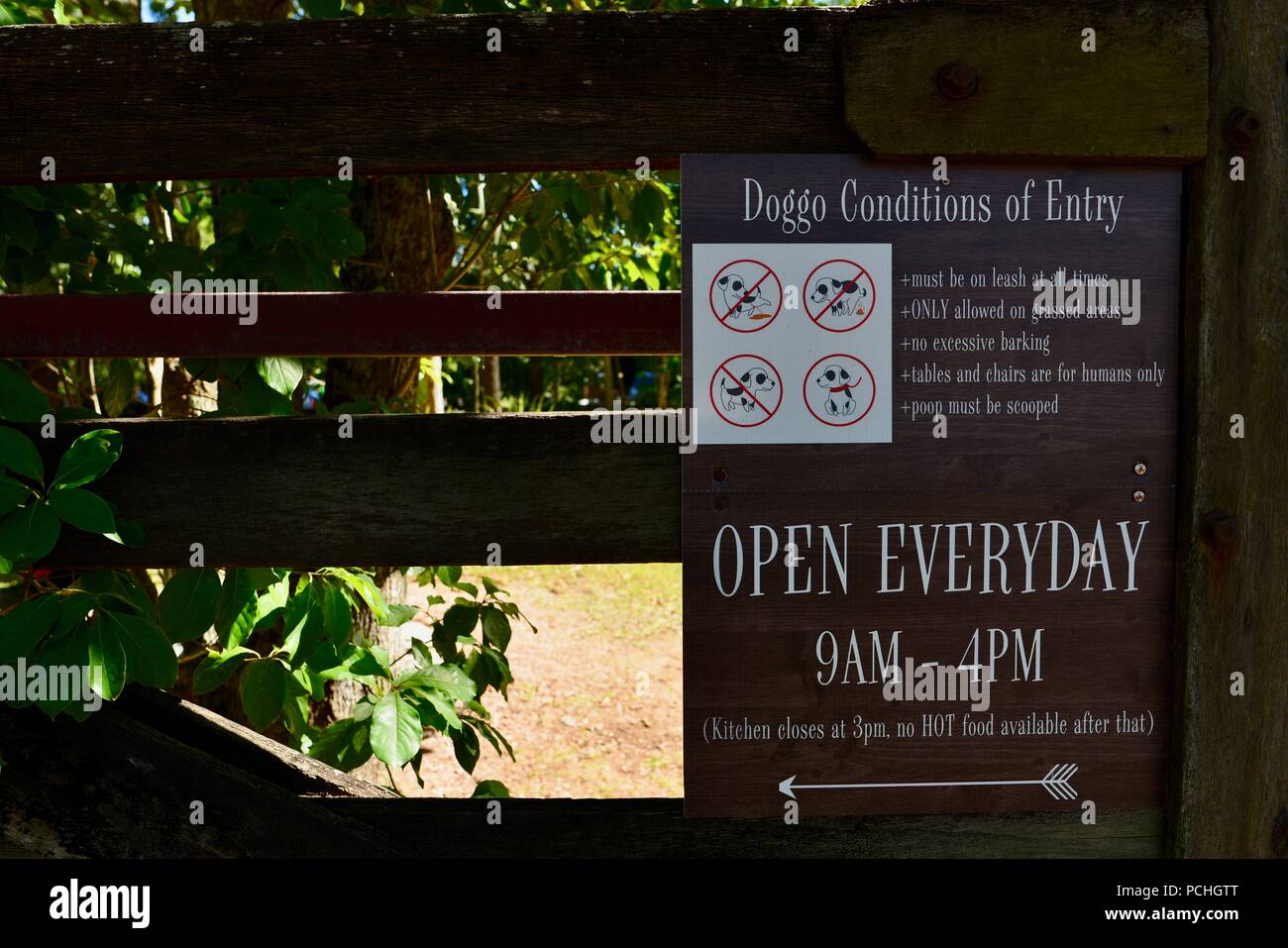 Doggo conditions of entry sign at Herveys Range Heritage Tea Rooms ...