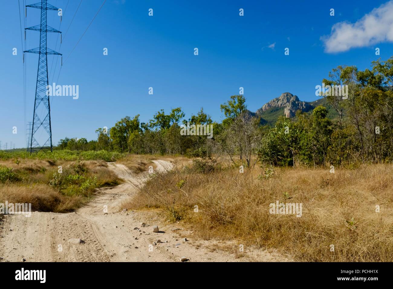 Overhead power Lines and towers going across the Australian landscape ...