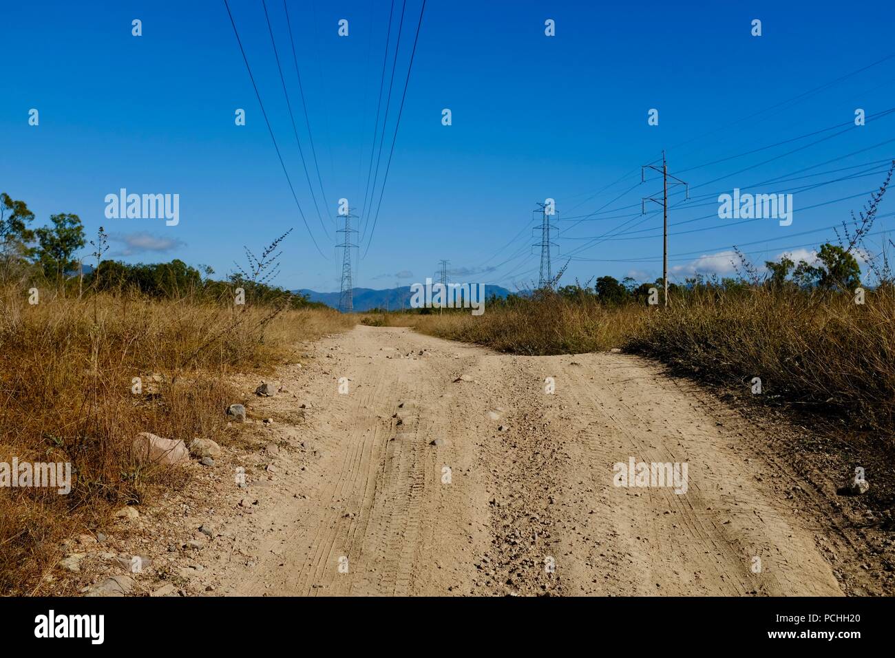 Overhead power Lines and towers going across the Australian landscape ...