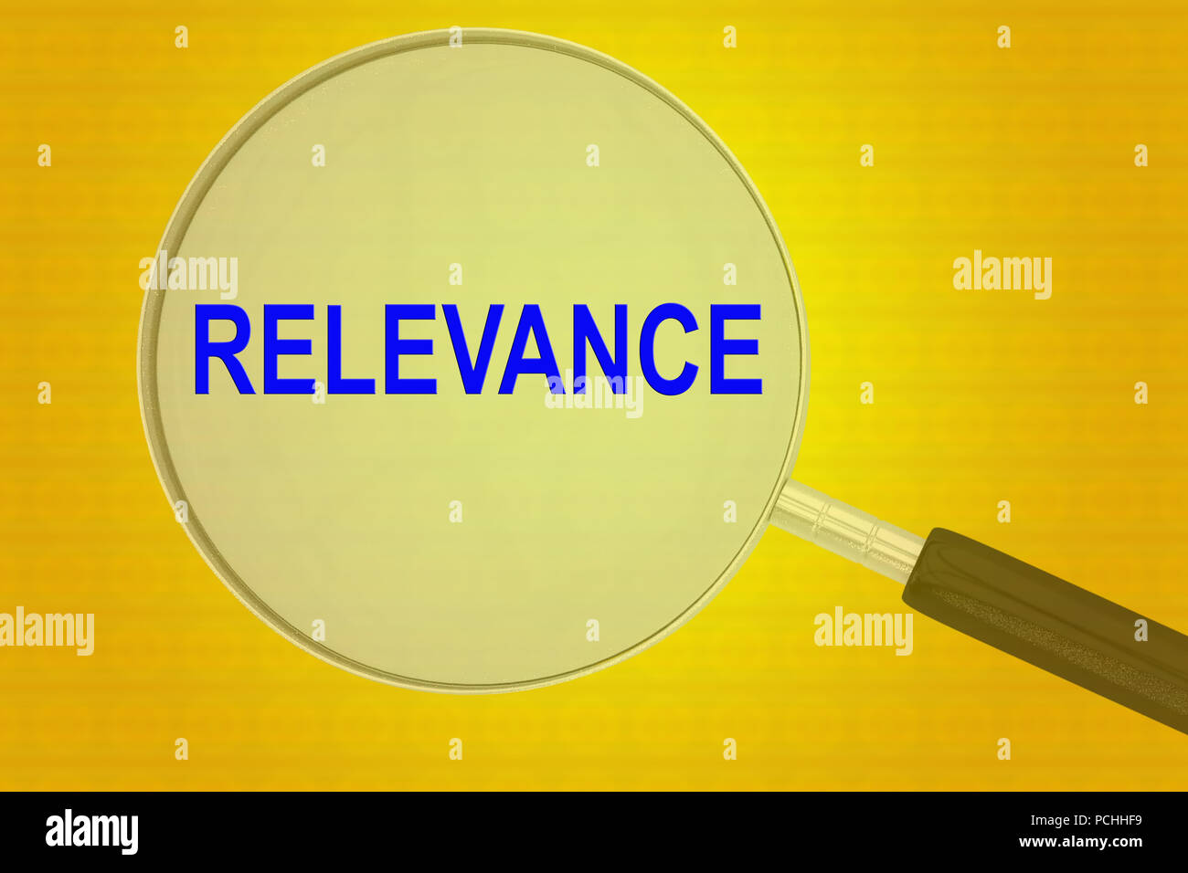 RELEVANCE sign concept with 3d rendered illustration of magnifying ...