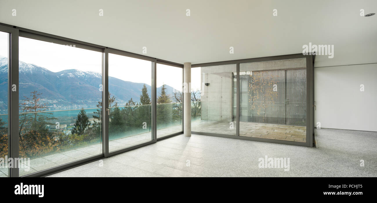 Modern architecture, wide apartment, room with windows Stock Photo - Alamy