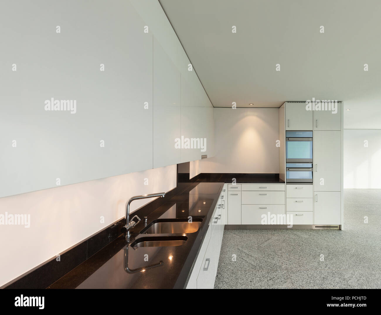 Modern architecture, wide apartment, domestic kitchen view Stock Photo ...