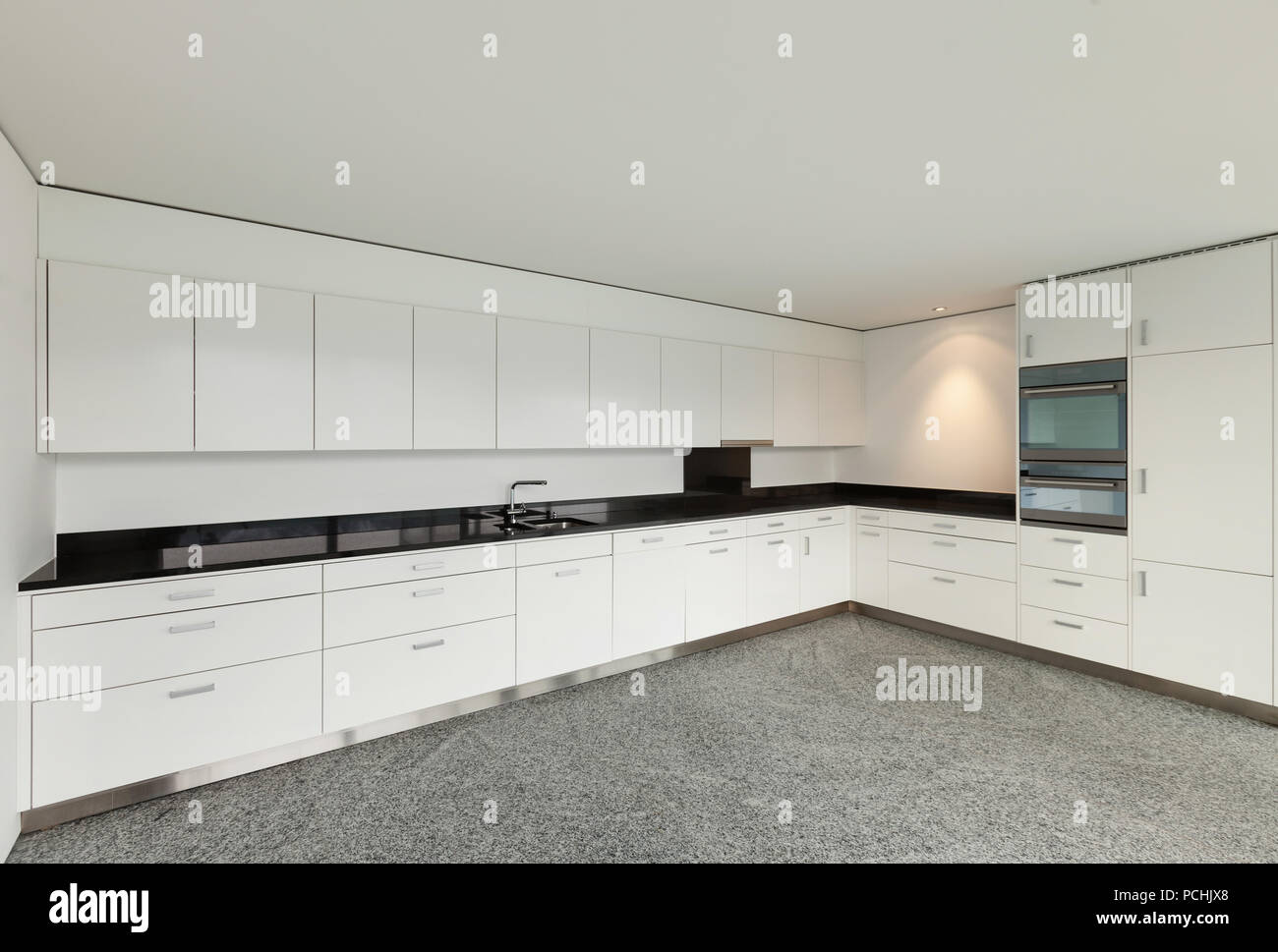 Modern architecture, wide apartment, domestic kitchen view Stock Photo ...