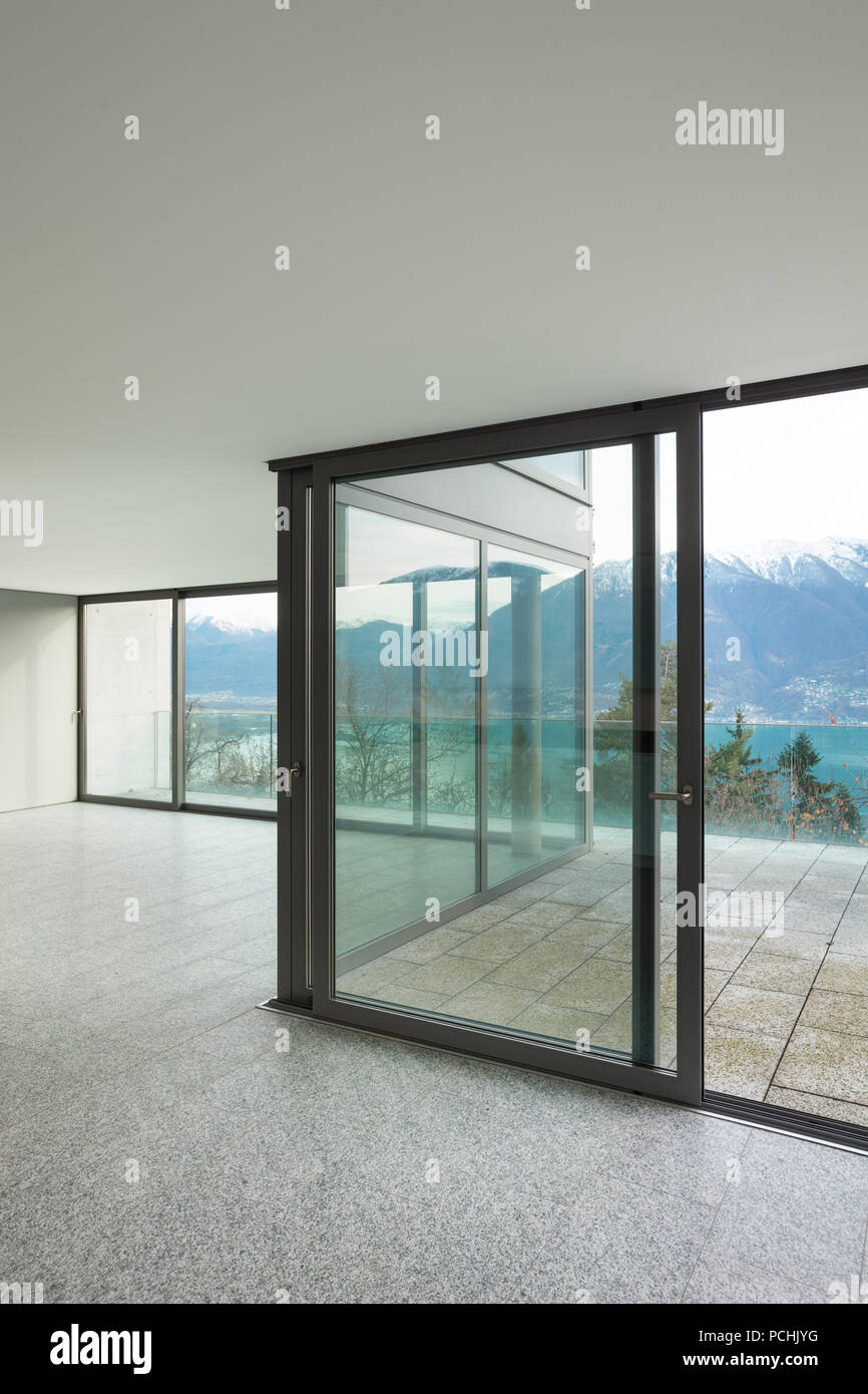 Modern architecture, wide apartment, detail room with windows Stock ...