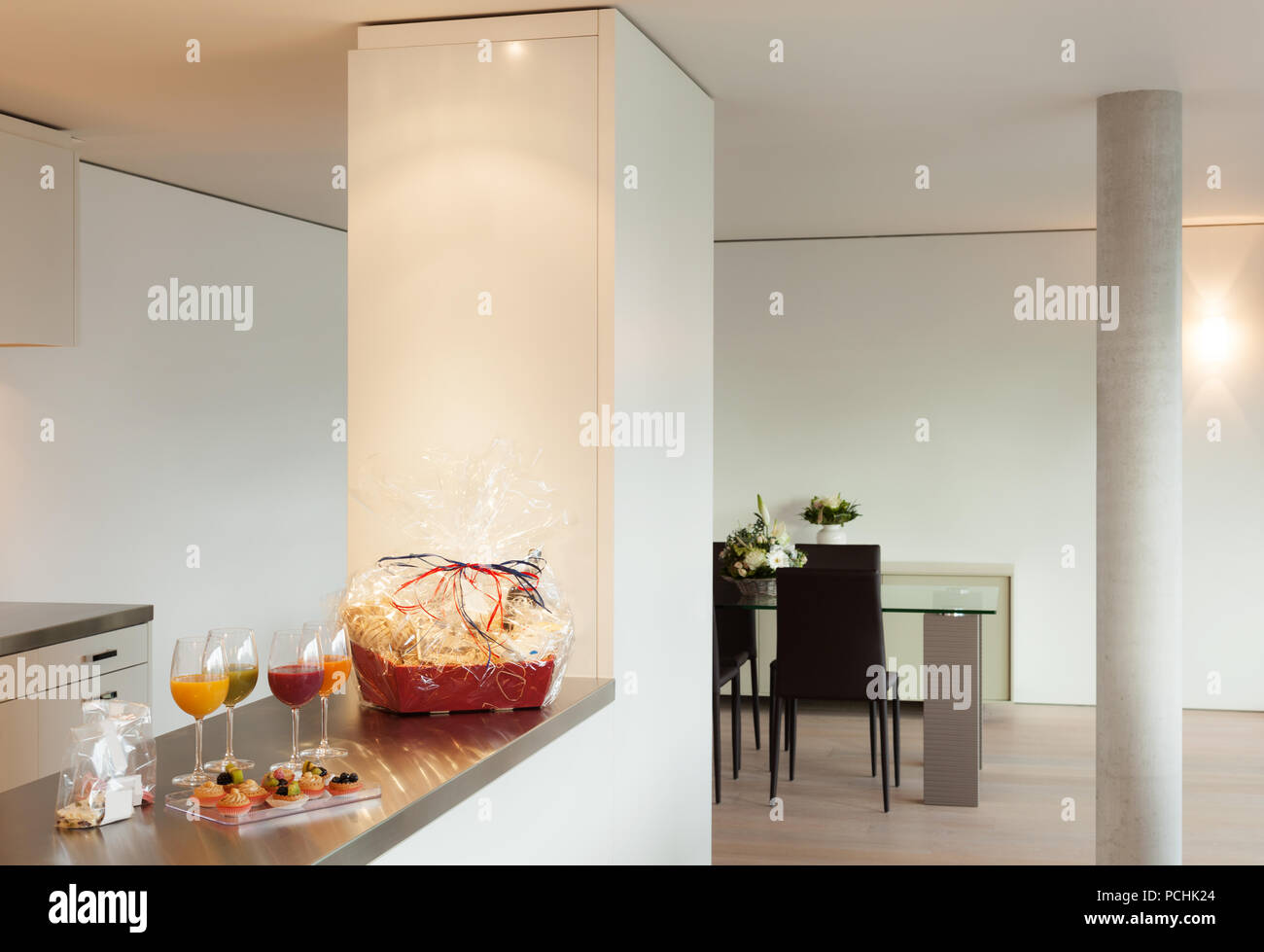 Interior modern house, aperitif with pastries Stock Photo - Alamy