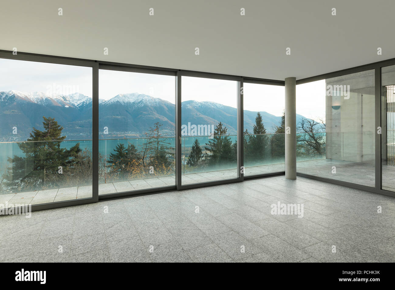 Modern architecture, wide apartment, room with windows Stock Photo - Alamy