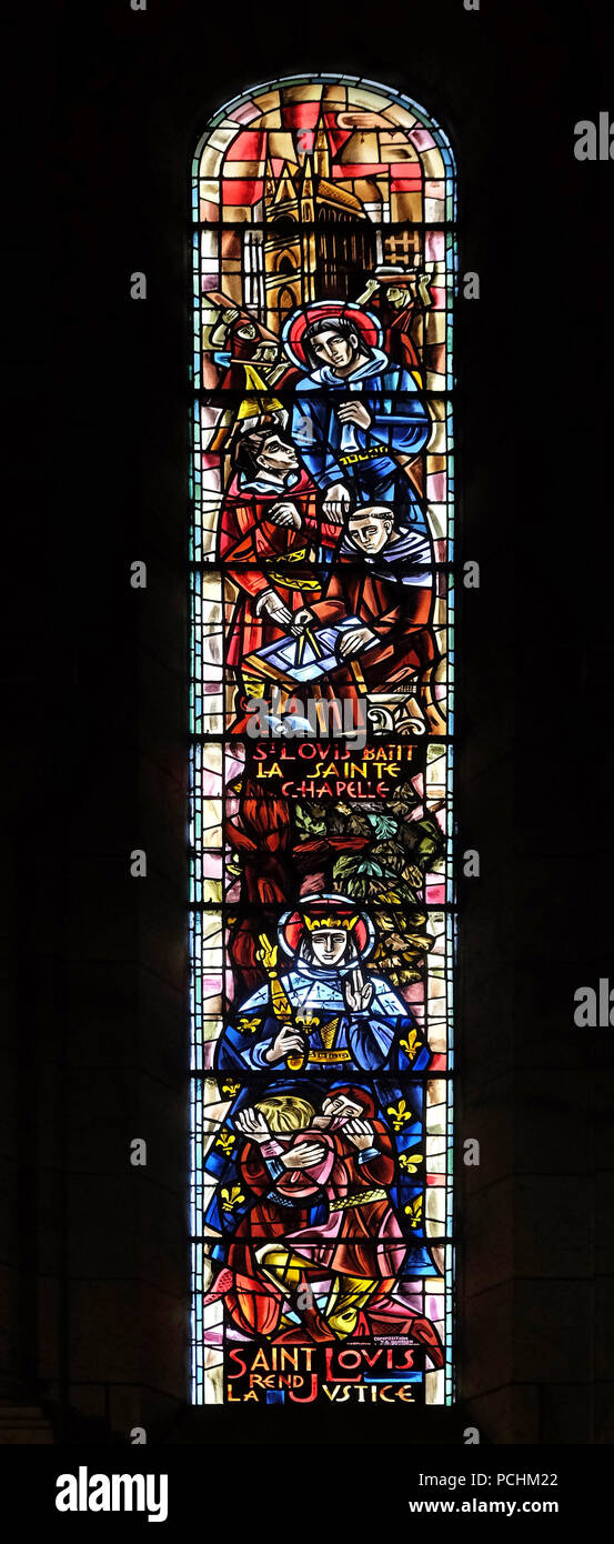 Scenes from the life of the Saint Louis, stained glass window in ...